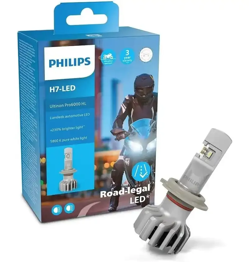 Philips H7 Ultinon Pro 6000 LED Pære Til MC (Lovlig) - MC Forlygte ...